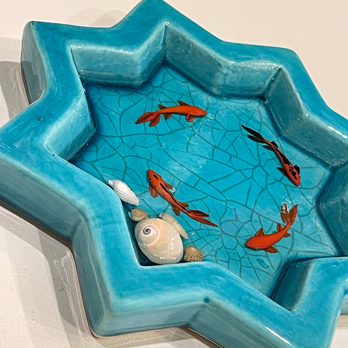 Fish Bowl - Unique and Big Turquoise Ceramic Bowl with Sculptures of F ...